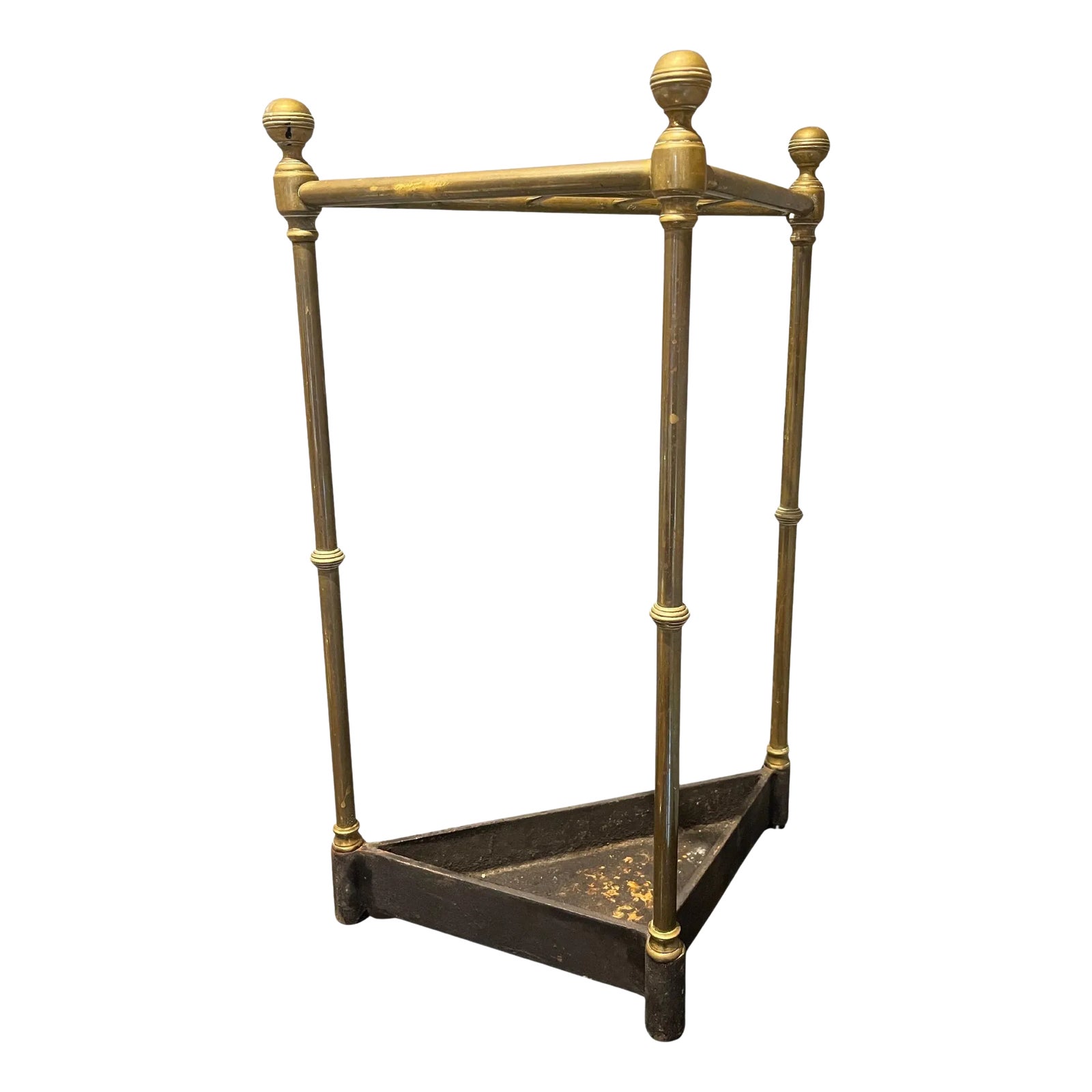 English Triangular Brass & Iron Six Slotted Umbrella Stand, 19th ...
