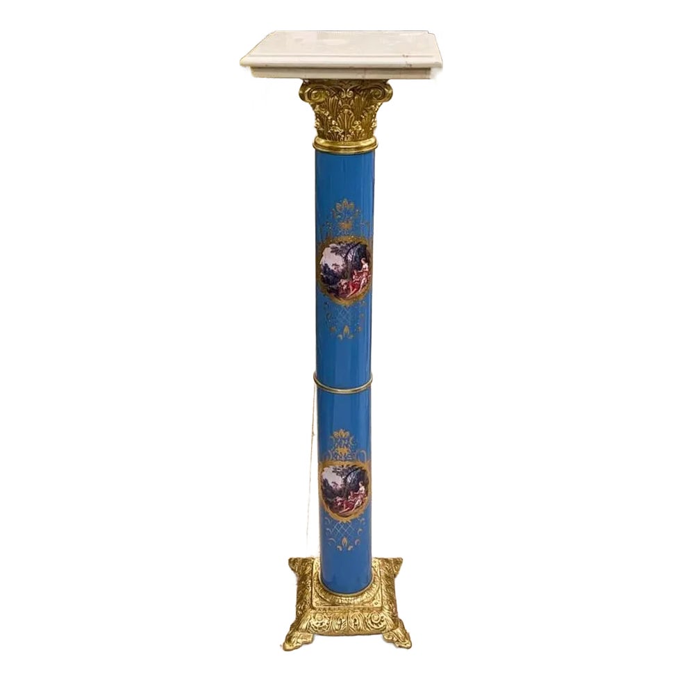 1990s Italian Style Marble Topped Pedestal Column With Gold Details ...