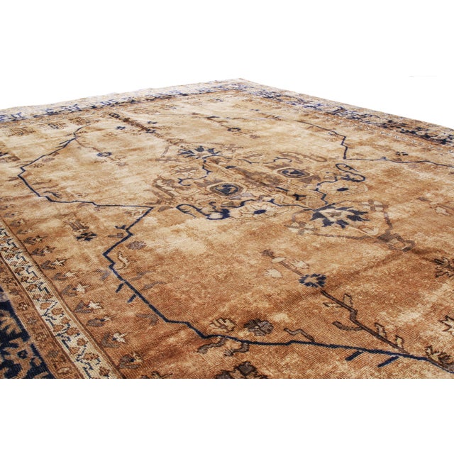 Antique Sparta Design Copper Brown and Royal Blue Wool Rug - 8′ × 11 ...