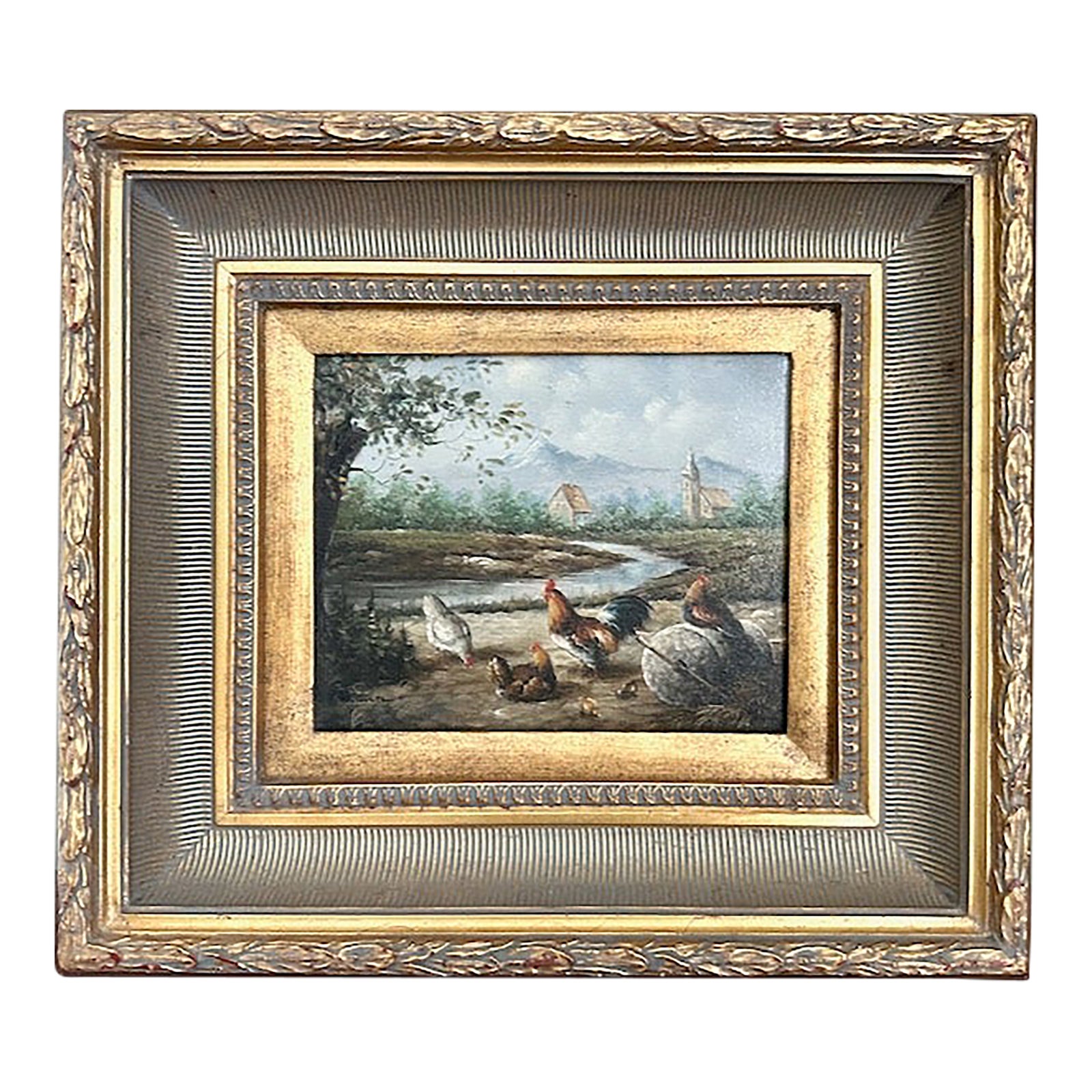 1990s Barnyard Landscape Painting, Framed | Chairish