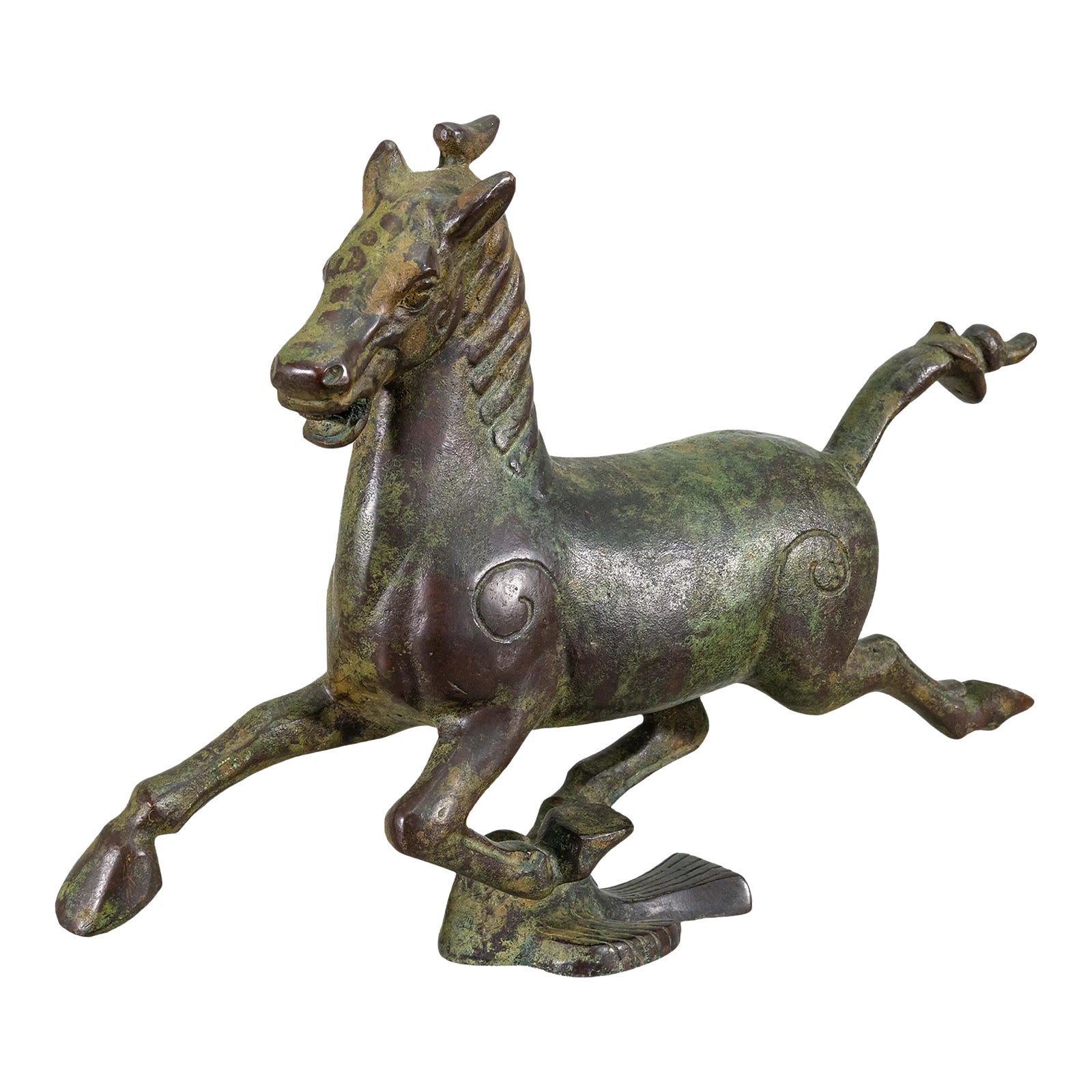 Antique Chinese Flying Horse of Gansu Green Patinated Cast Bronze ...