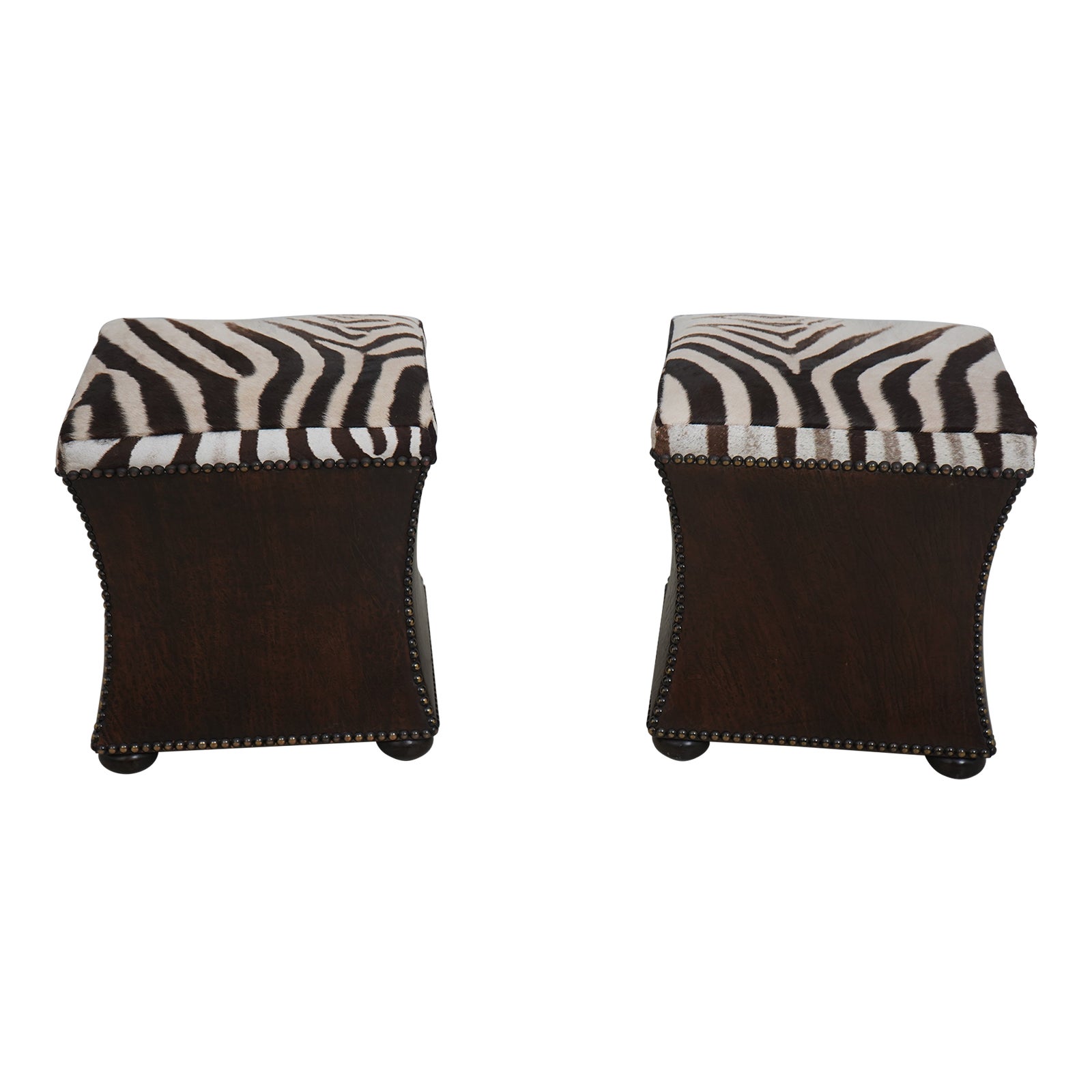 Pair Modern Design Zebra Print Hide Ottoman or Stools | Chairish