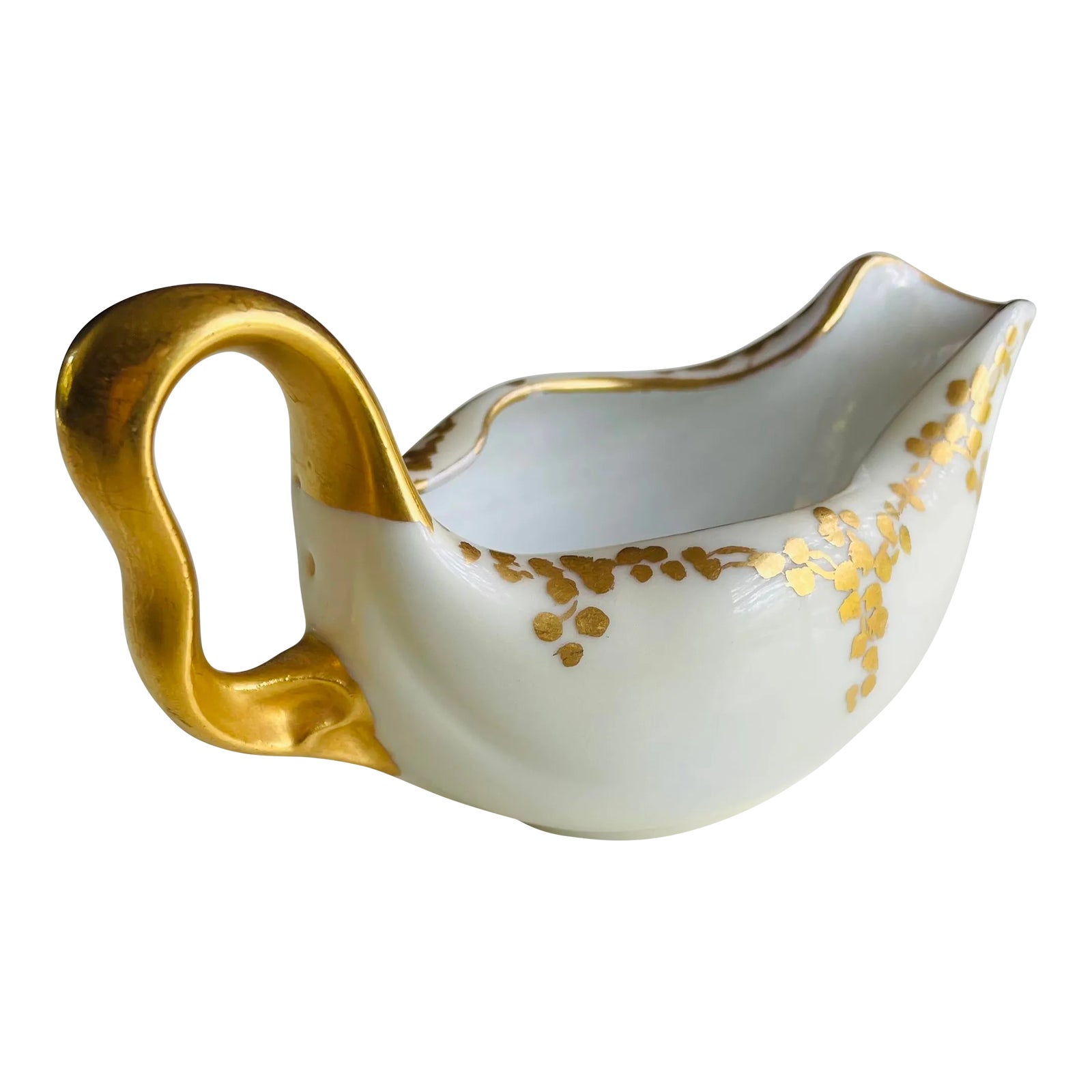 Vintage Fine Porcelain Gold Leaf Small Creamer | Chairish