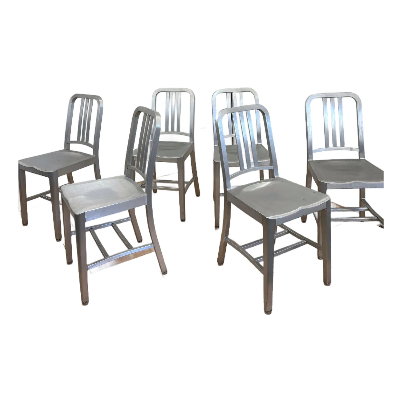 Authentic Set of 6 Emeco Navy Chairs — Brushed Aluminum Finish | Chairish