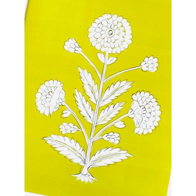 Abstract Hand-Painted Jaipuri Lime Green & White Floral Motif Painting ...