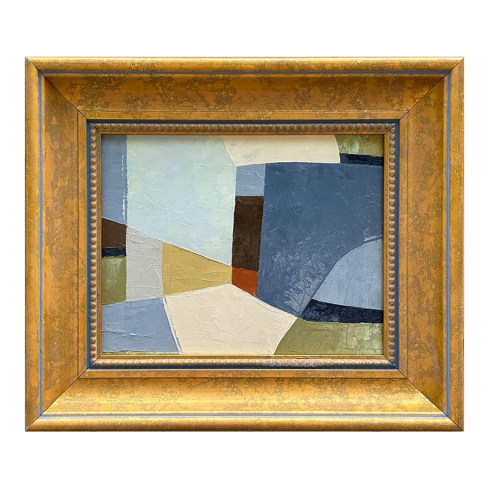 Abstract Blue Colorblock Painting in Vintage Frame | Chairish