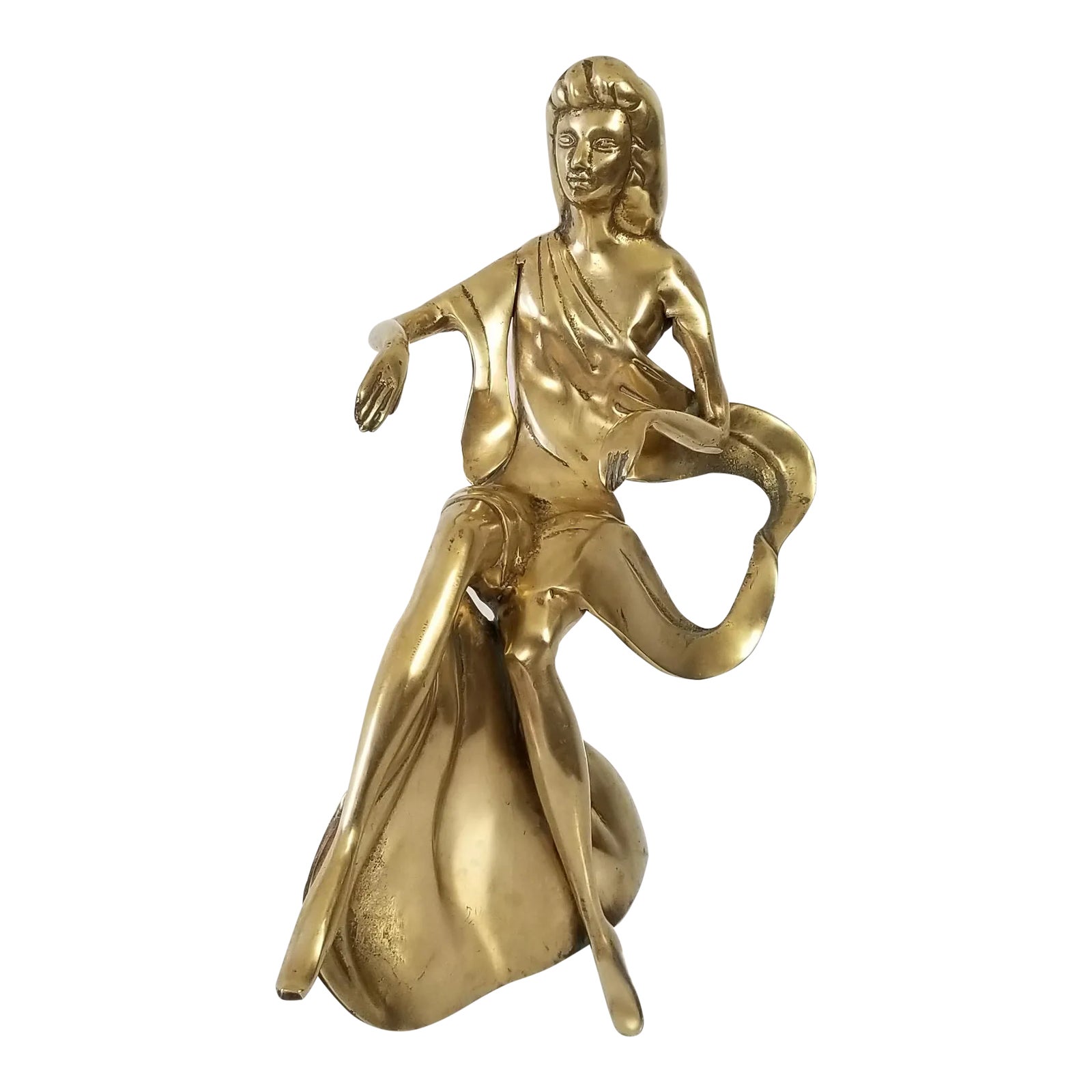 Vintage Siting Female Brass Sculpture on Lucite Base | Chairish