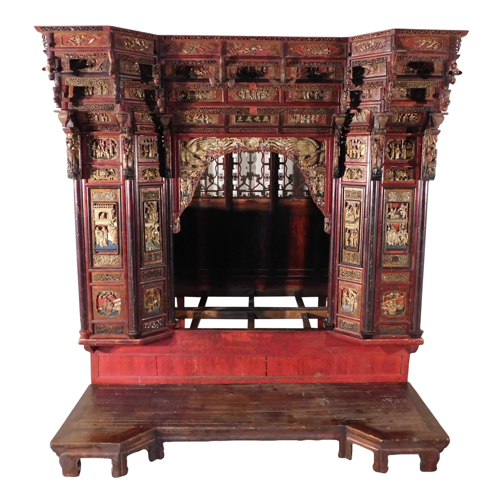 Museum Quality Circa 1820s Antique Chinese Opium Wedding Bed Intricately Carved. | Chairish