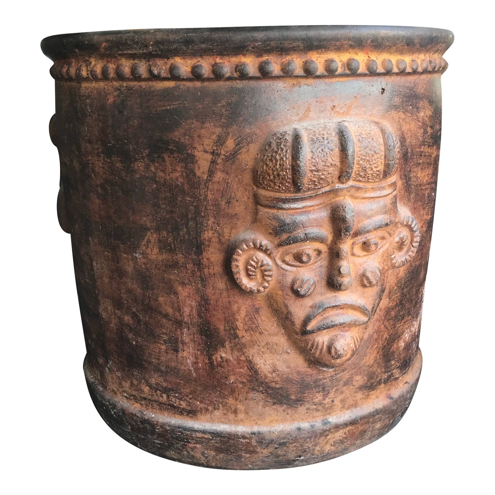Large Vintage Mayan Style Clay Planters Pot Jardinière | Chairish