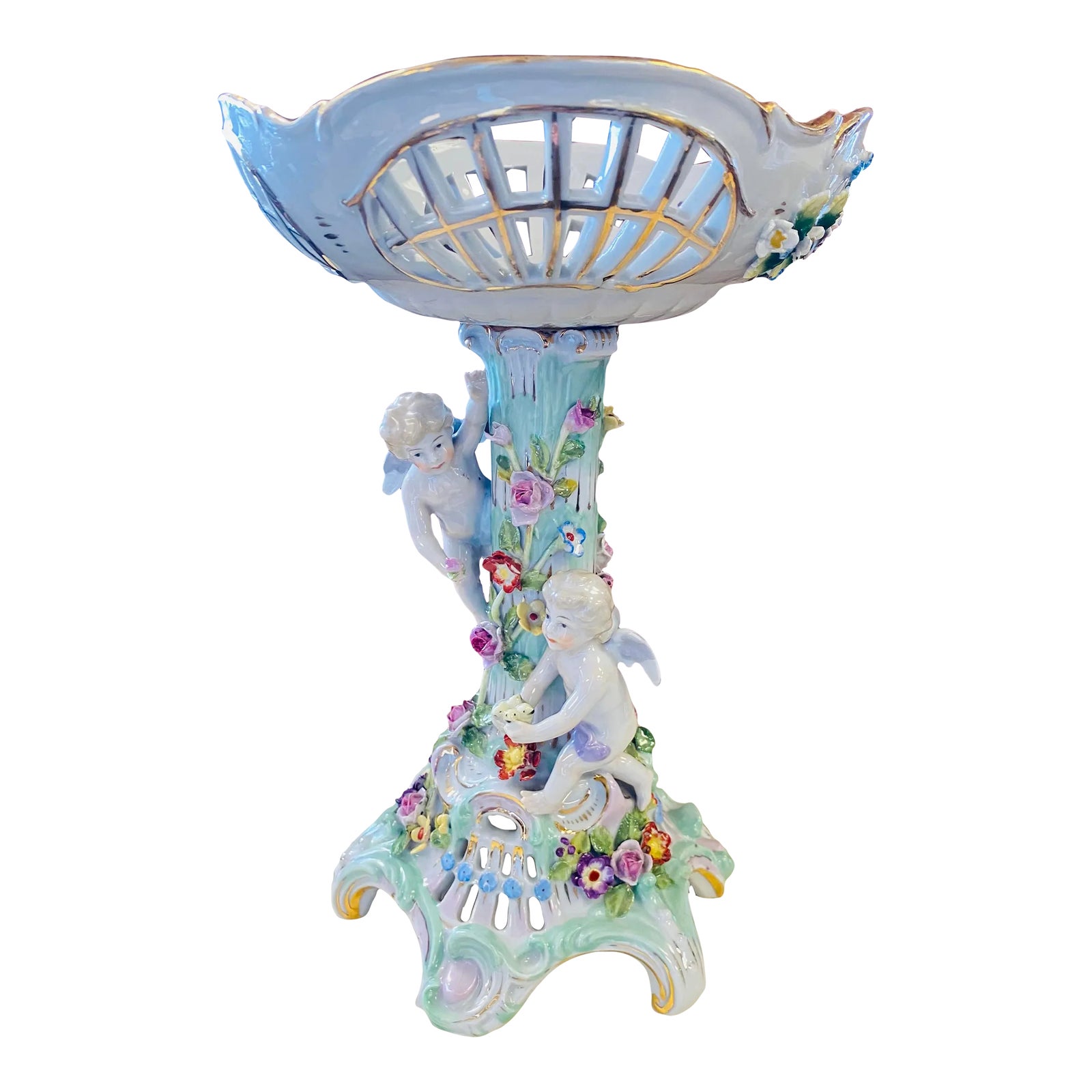 Antique Dresden Porcelain Compote Dated 1844 | Chairish