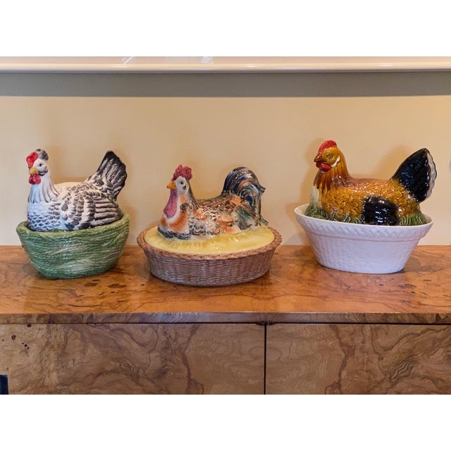 1980 Large Ceramic Hen Rooster Hand Painted Signed Tureen 2 Piece ...