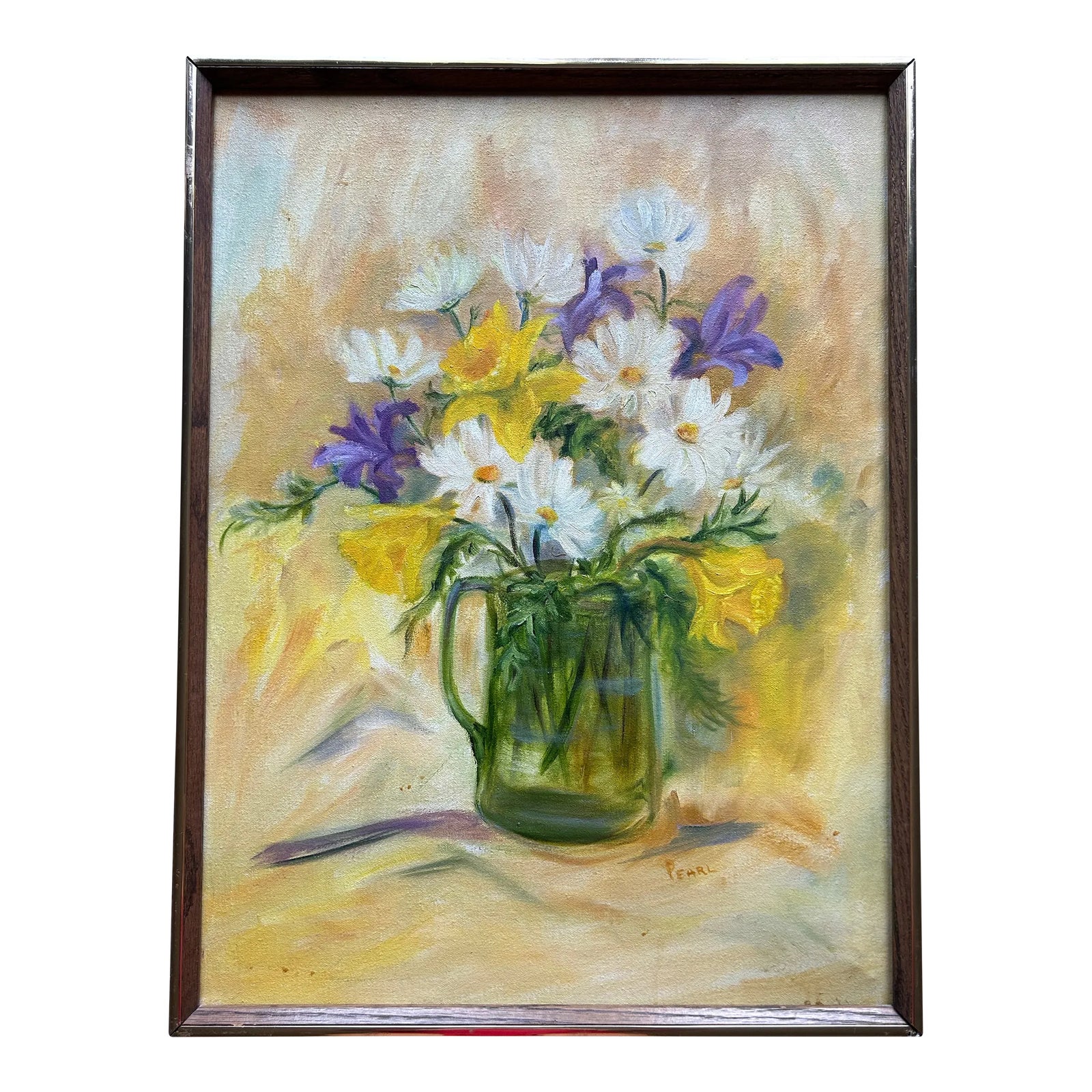 Vintage 1960’s Impressionist Floral Still Life White Purple and Yellow ...