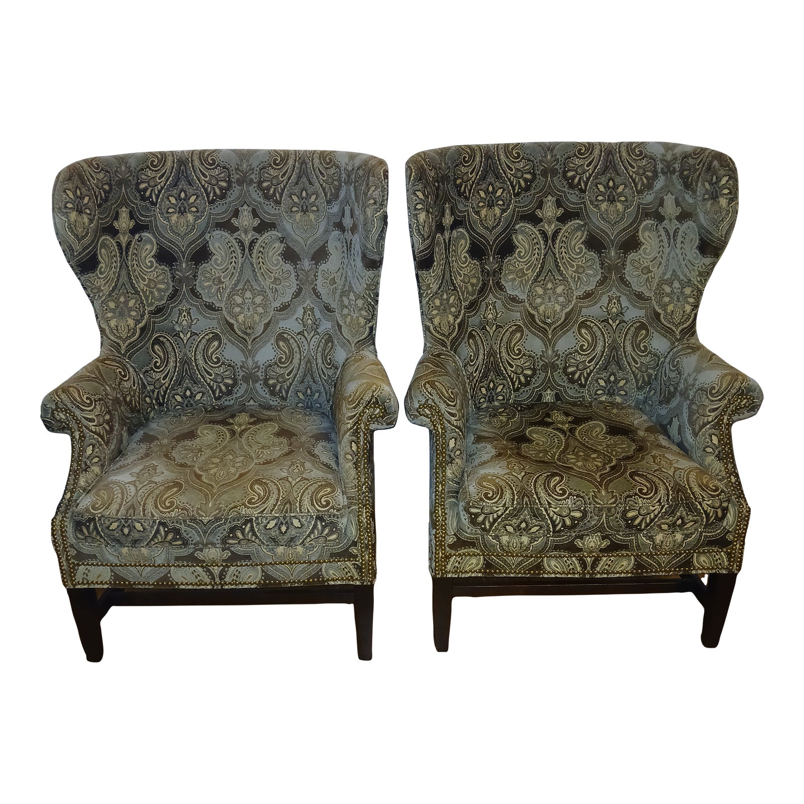 Wesley Hall Tufted Wingback Chairs - Set of 2 | Chairish