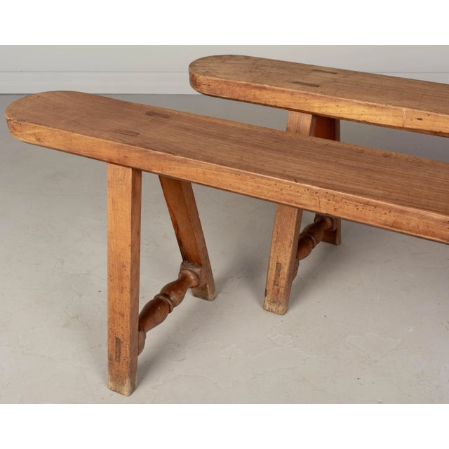 Country French Cherry Wood Farm Table Benches, a Pair | Chairish