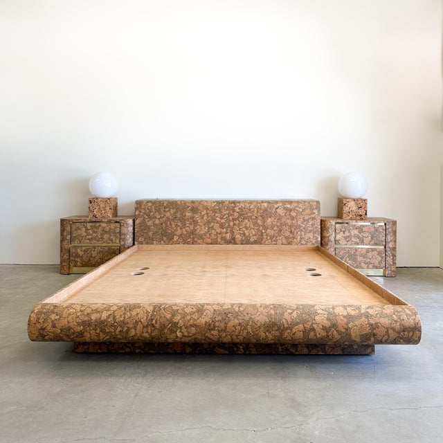 1970s Vintage California King Cork Platform Bed & Headboard | Chairish