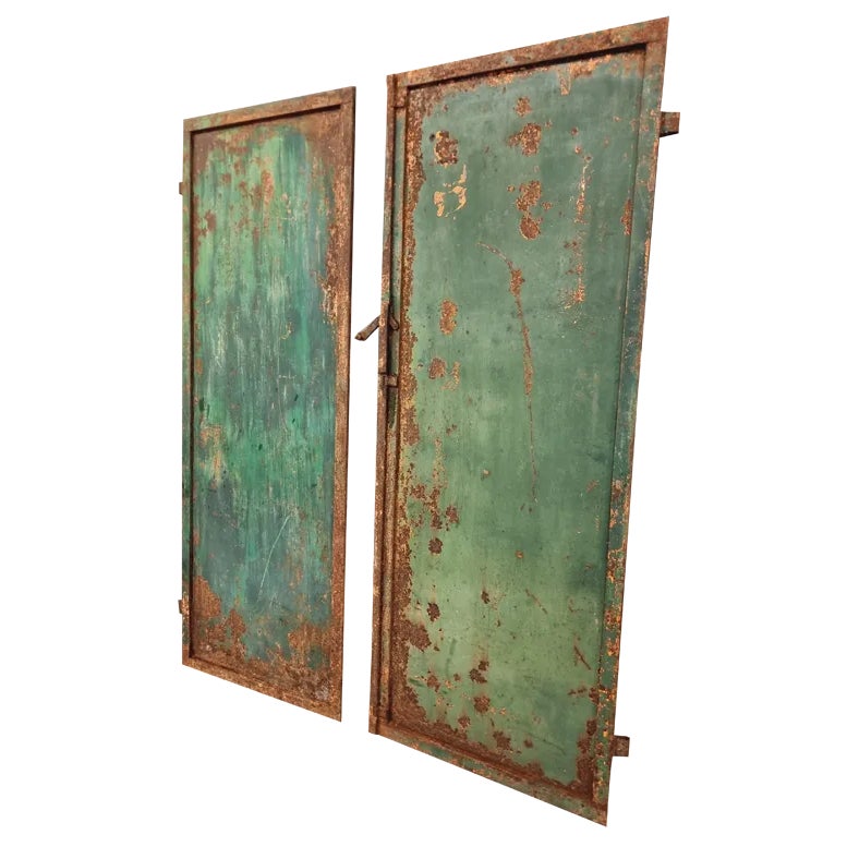 Antique Iron Doors in Green, 1890s, Set of 2 | Chairish