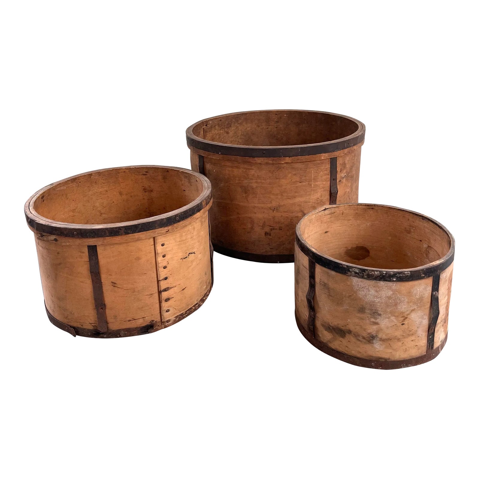 Set of 3 Early 20th Century Oak Dry Measures | Chairish