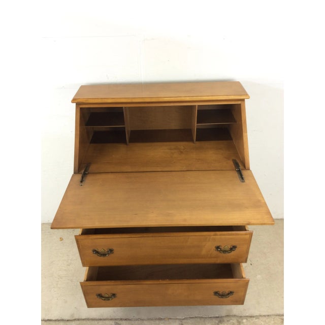 Vintage Maple Drop Front Secretary Desk With Brass Hardware | Chairish