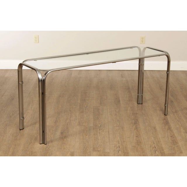 Mid Century Modern Tubular Chrome Glass Console or Sofa Table | Chairish