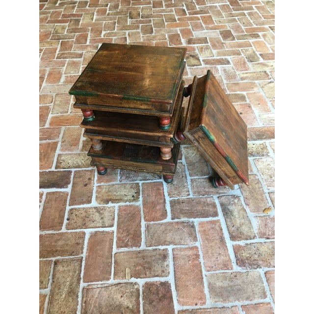 Mid 20th Century Red and Green Accent Wooden Stacking Tables - Set of 4 ...