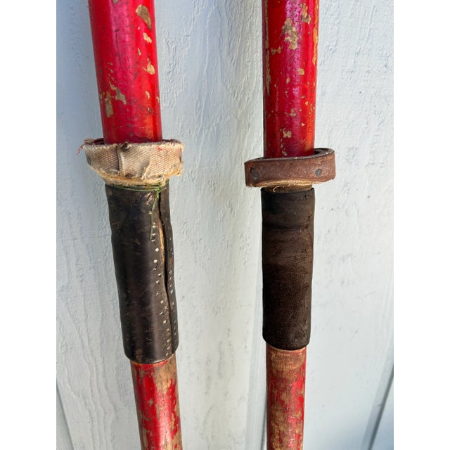 Antique Wooden Boat Oars Distressed Red a Pair | Chairish