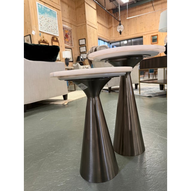 Pair of Cb2 Nina Rose Quartz Pedestal Side Tables | Chairish
