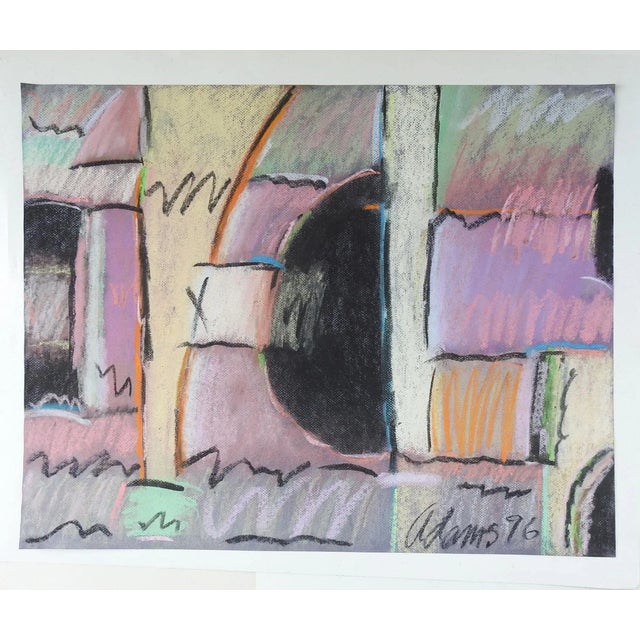 1996 Jerry Adams Abstract Pink and Black Pastel Painting | Chairish