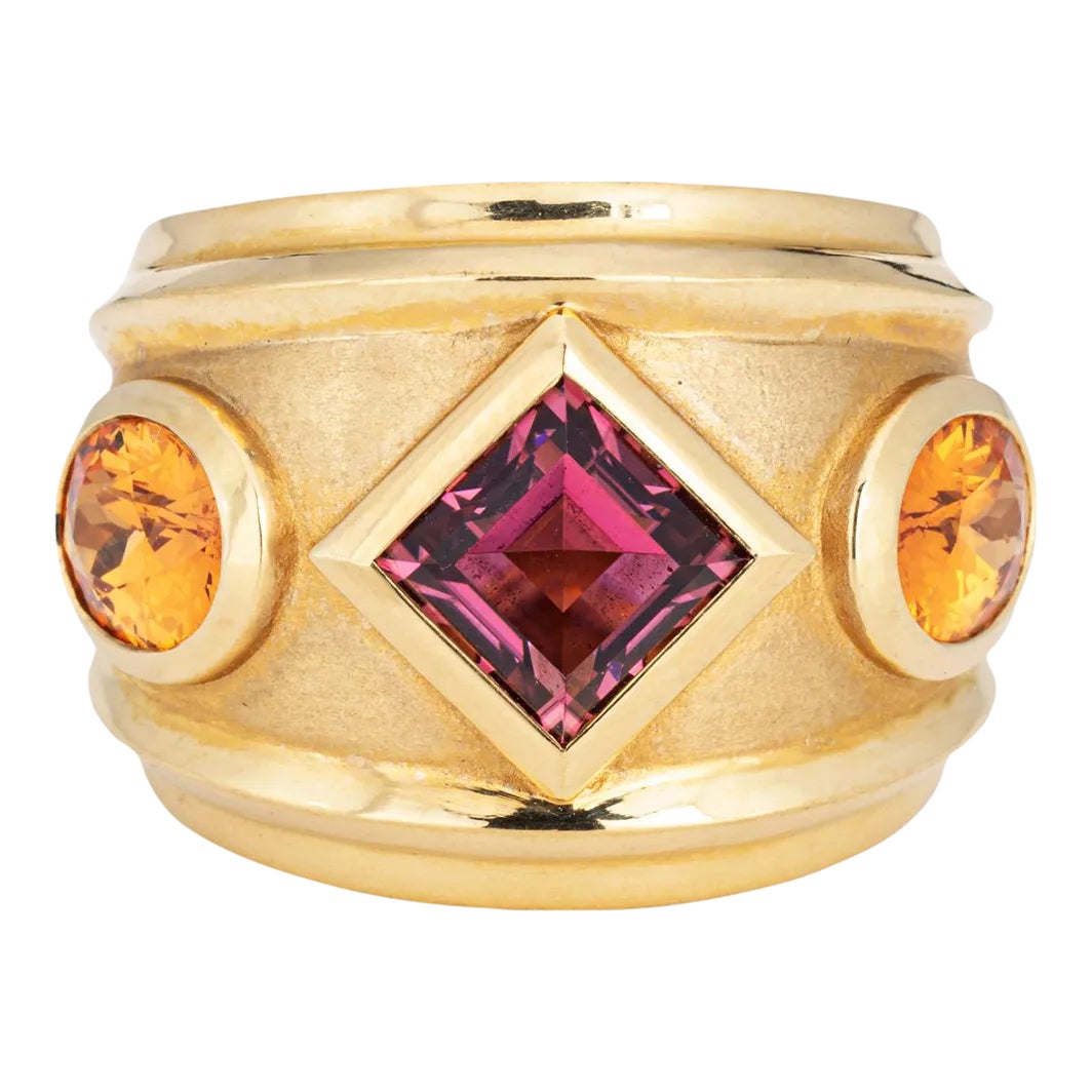 David Yurman Renaissance 18k Gold Citrine Rhodalite Garnet Wide Band ...