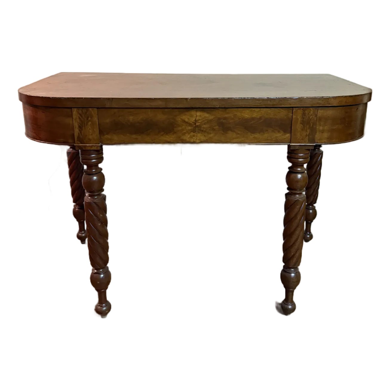 Curved Front Console Table With Turned Legs | Chairish