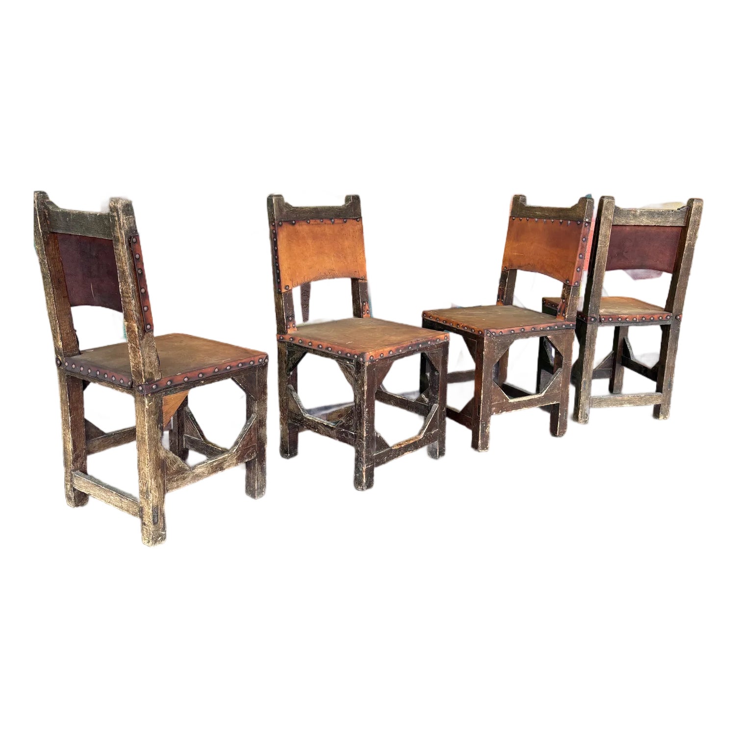 Primitive Tooled Leather Chairs - 4 | Chairish