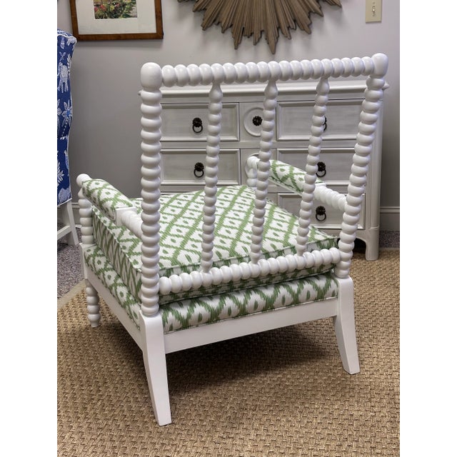 White Bobbin Chair With Green & White Kravet Upholstery | Chairish