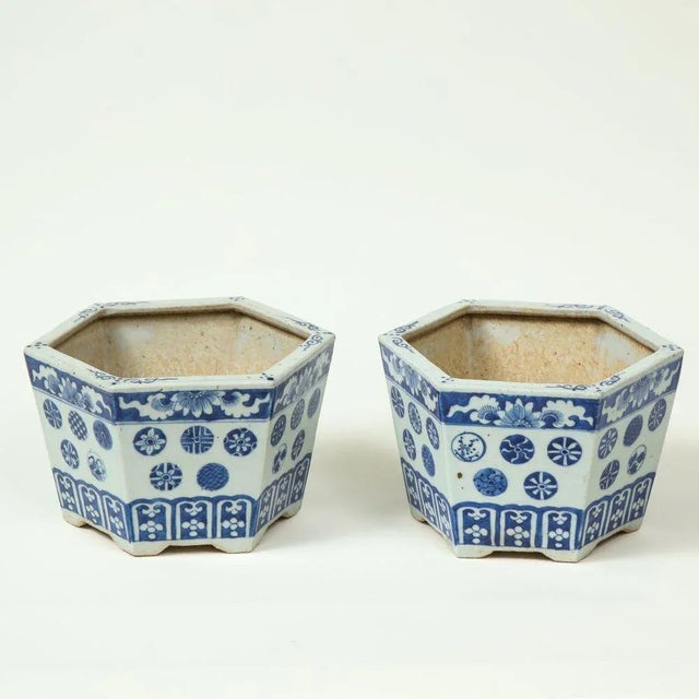 Pair of Chinese Export Blue and White Porcelain Cachepots | Chairish