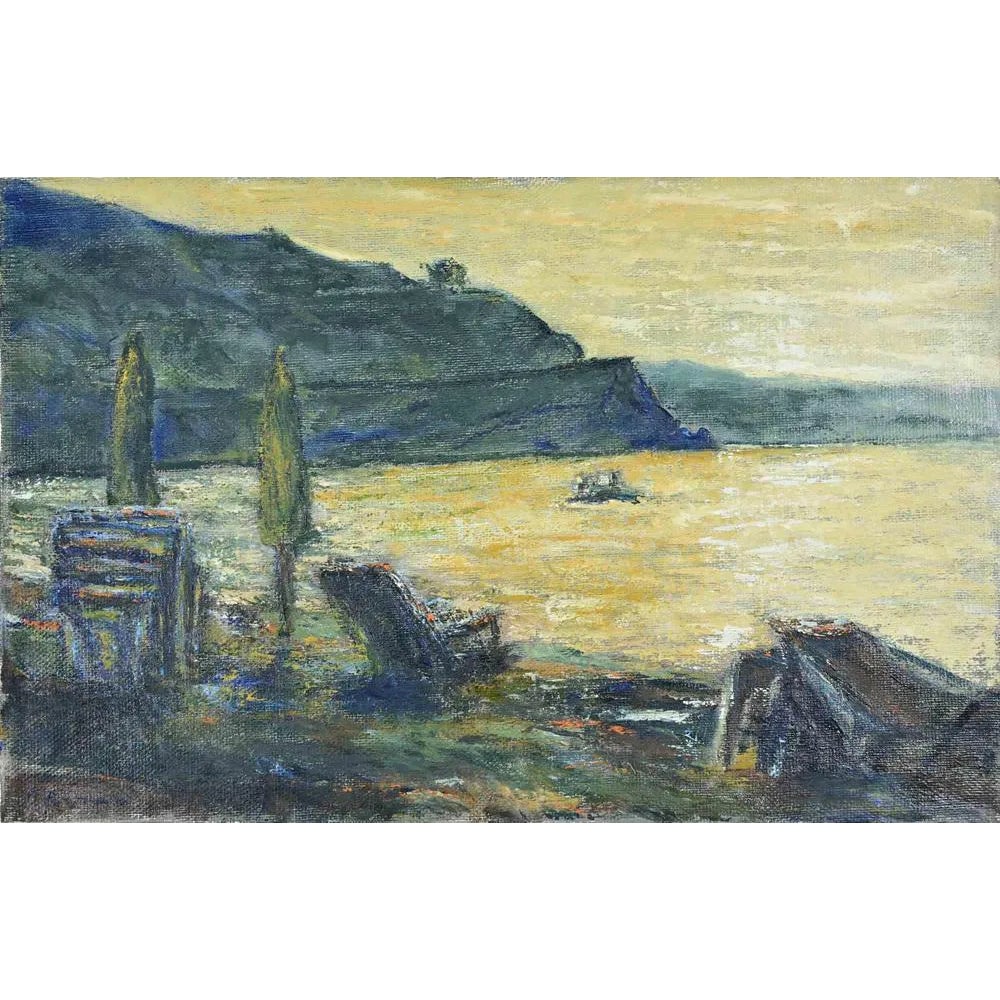 Pino Romanò, Sunset on the Beach, Oil Painting, 1998 | Chairish
