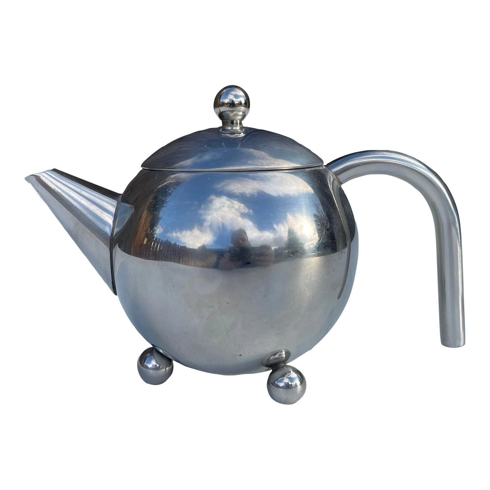 1960s Art Deco Chrome Round Tea Pot | Chairish