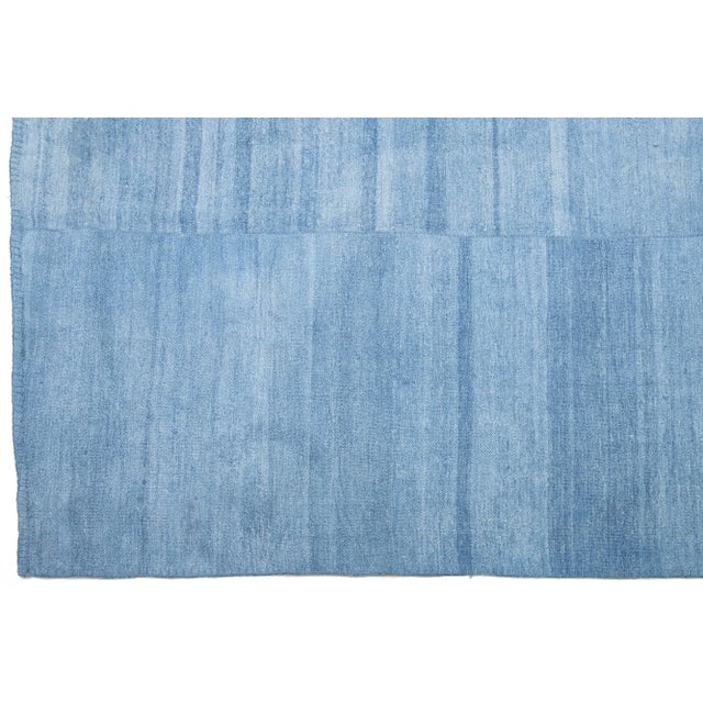 Modern Blue Oversize Wool Rug Flatweave Kilim With Stripe Pattern ...