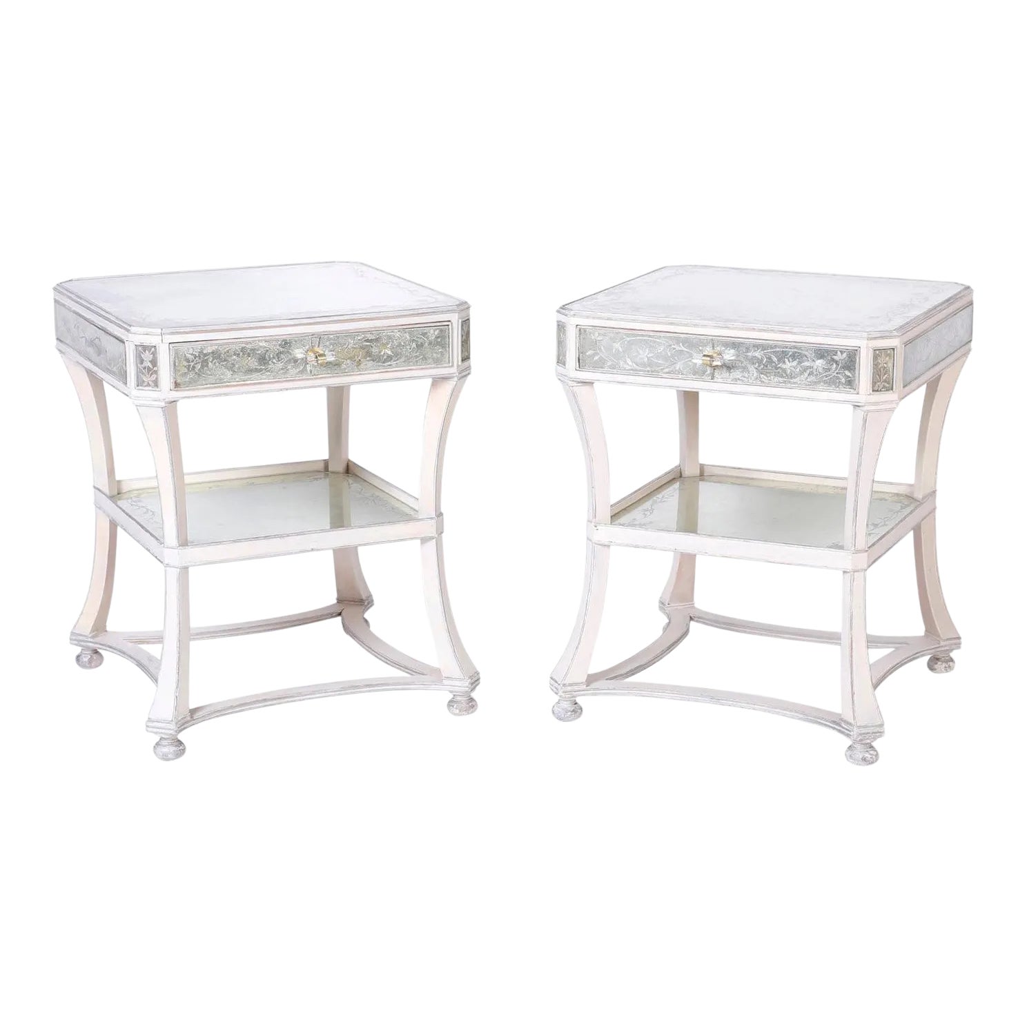 Italian Mirrored End Tables - A Pair | Chairish