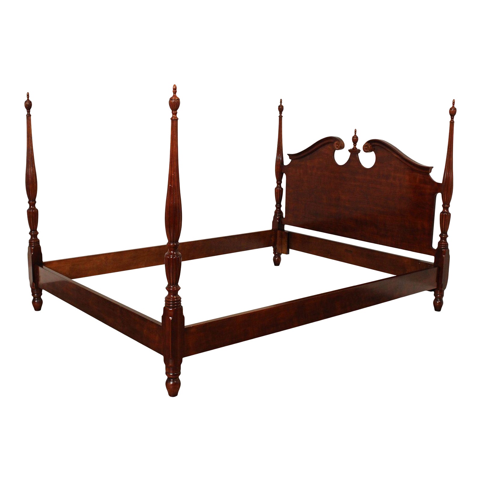 Henredon Chippendale Style Carved Cherry Queen Poster Bed | Chairish