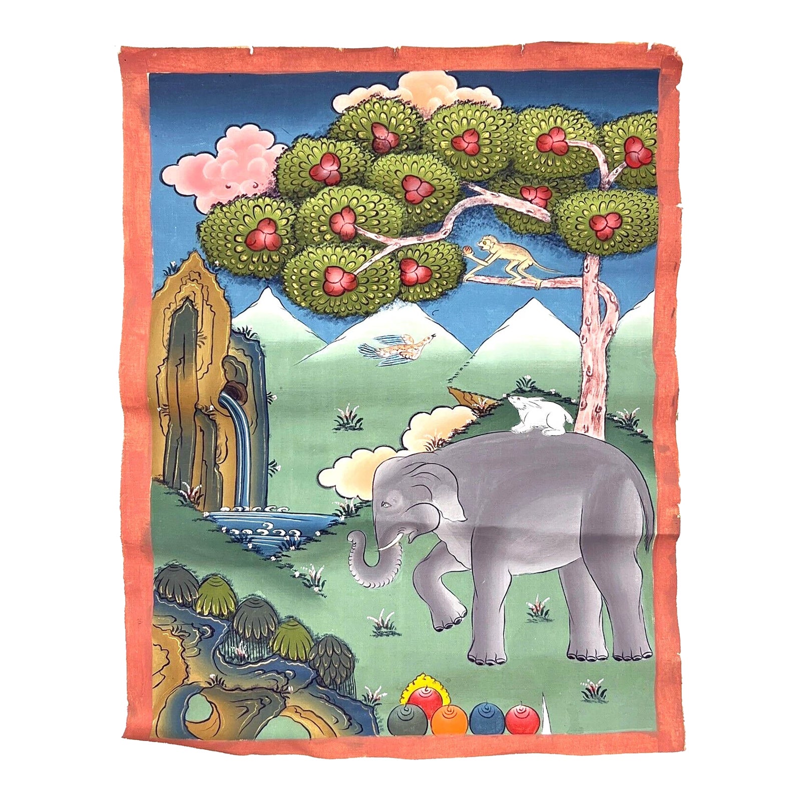 1960s Buddhist Allegory Painting: "Four Harmonious Friends" | Bhutanese ...