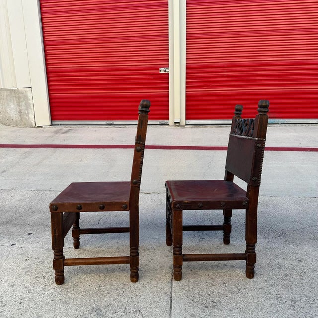 Mid 20th Century Vintage Artes De Mexico Leather and Carved Wood Chairs ...