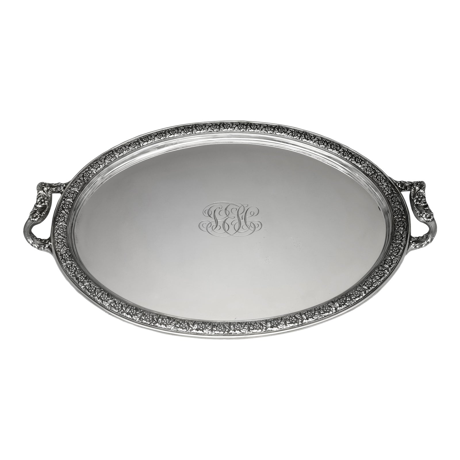 Tiffany & Co. Sterling Silver Oval Serving Tray With Floral Border ...