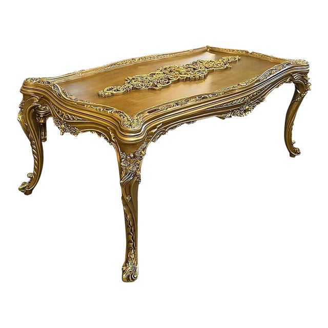 Baroque Style Gold Dining Table With Gold Leaf Details | Chairish