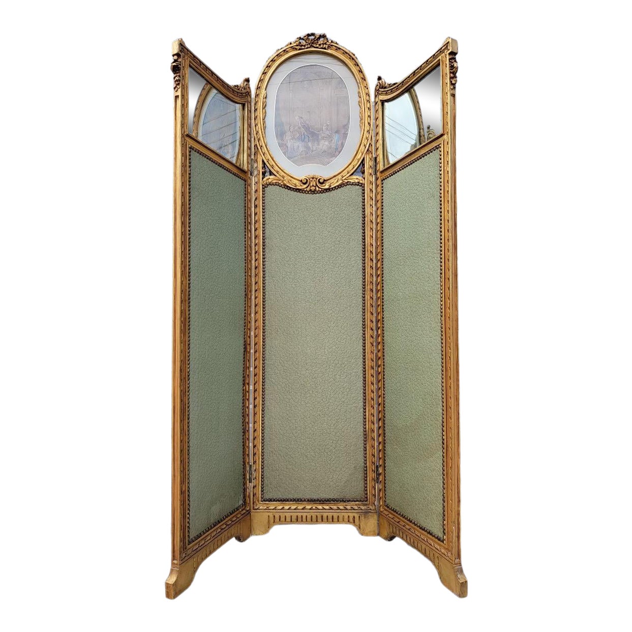Antique French Neoclassical Revival Giltwood Mirror and Upholstered 3 ...