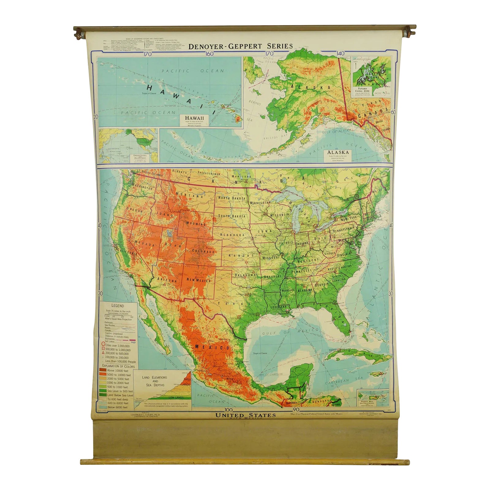 1964 Denoyer Geppert Series Canvas Mid America Roll Up Map | Chairish
