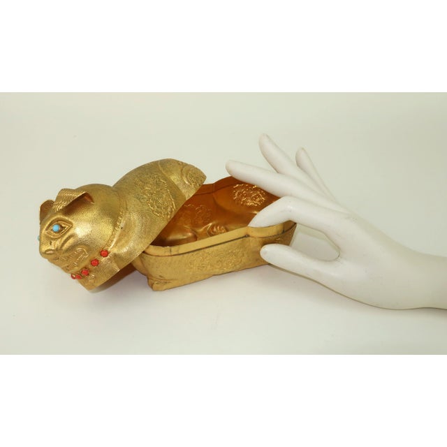 Saks Fifth Avenue Italian Gilt Metal Foo Dog Box | Chairish