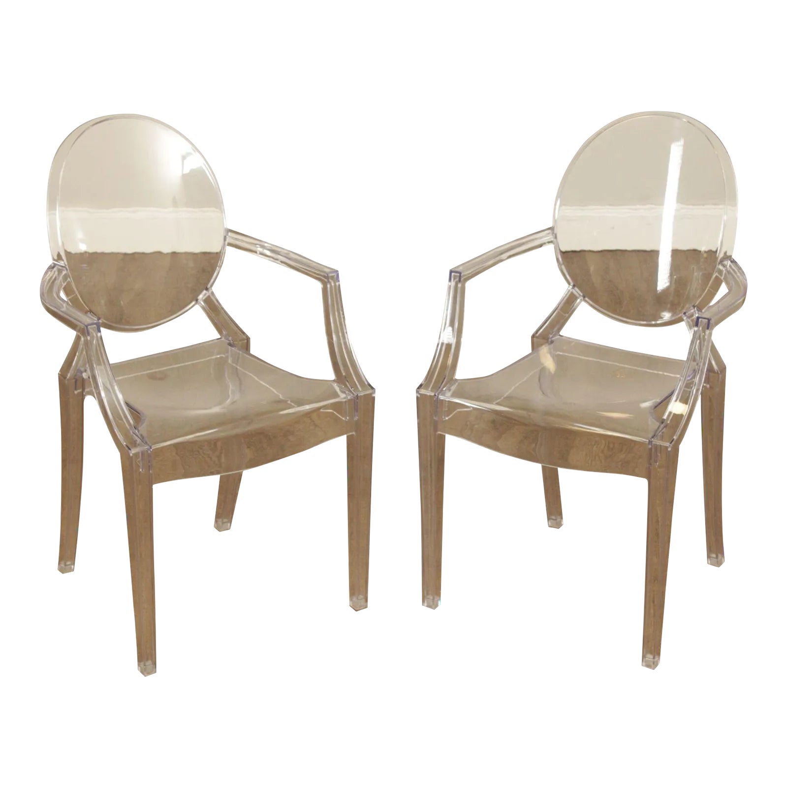 Modern Style Ghost Lucite Arm Chairs - A Pair | Chairish