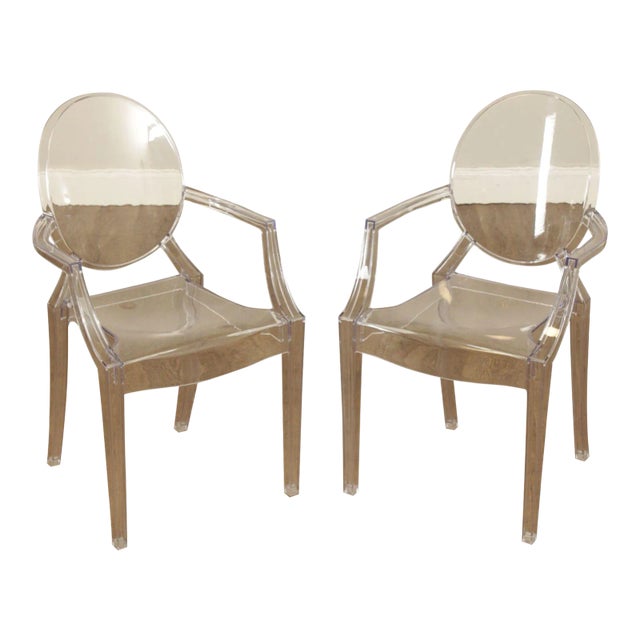 Modern Style Ghost Lucite Arm Chairs - A Pair | Chairish