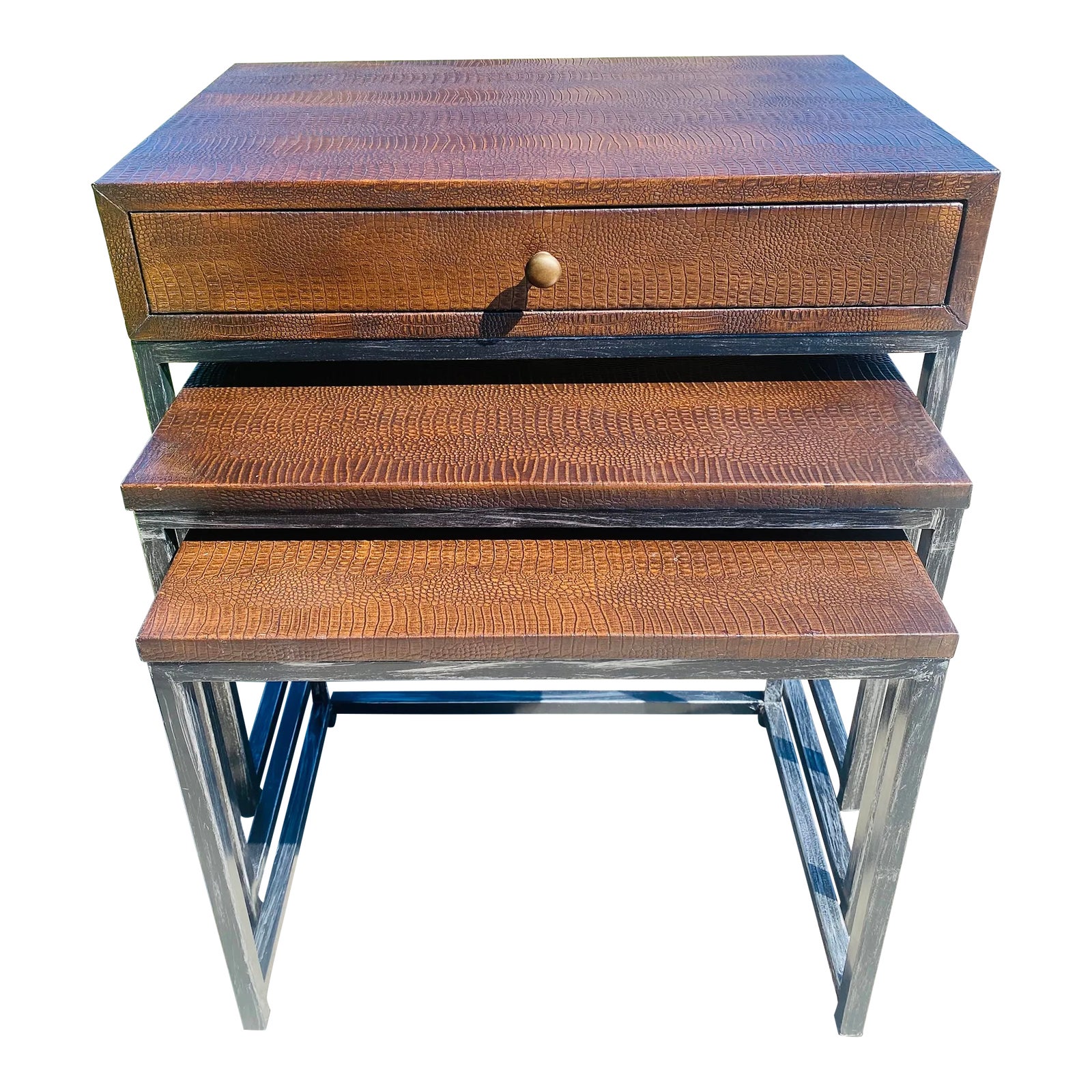 Handsome, Modern Faux Crocodile Nest of Tables | Chairish