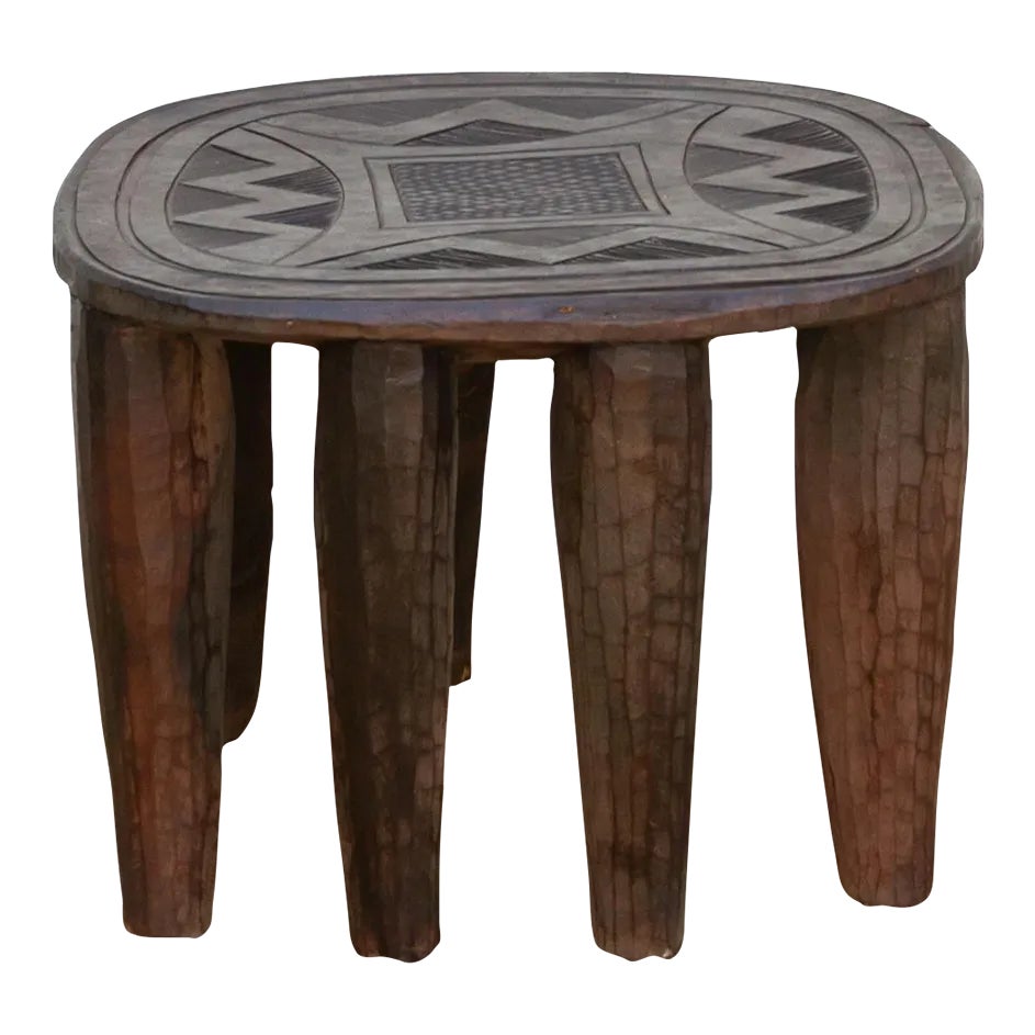 Rustic Charming Carved African Side Table | Chairish