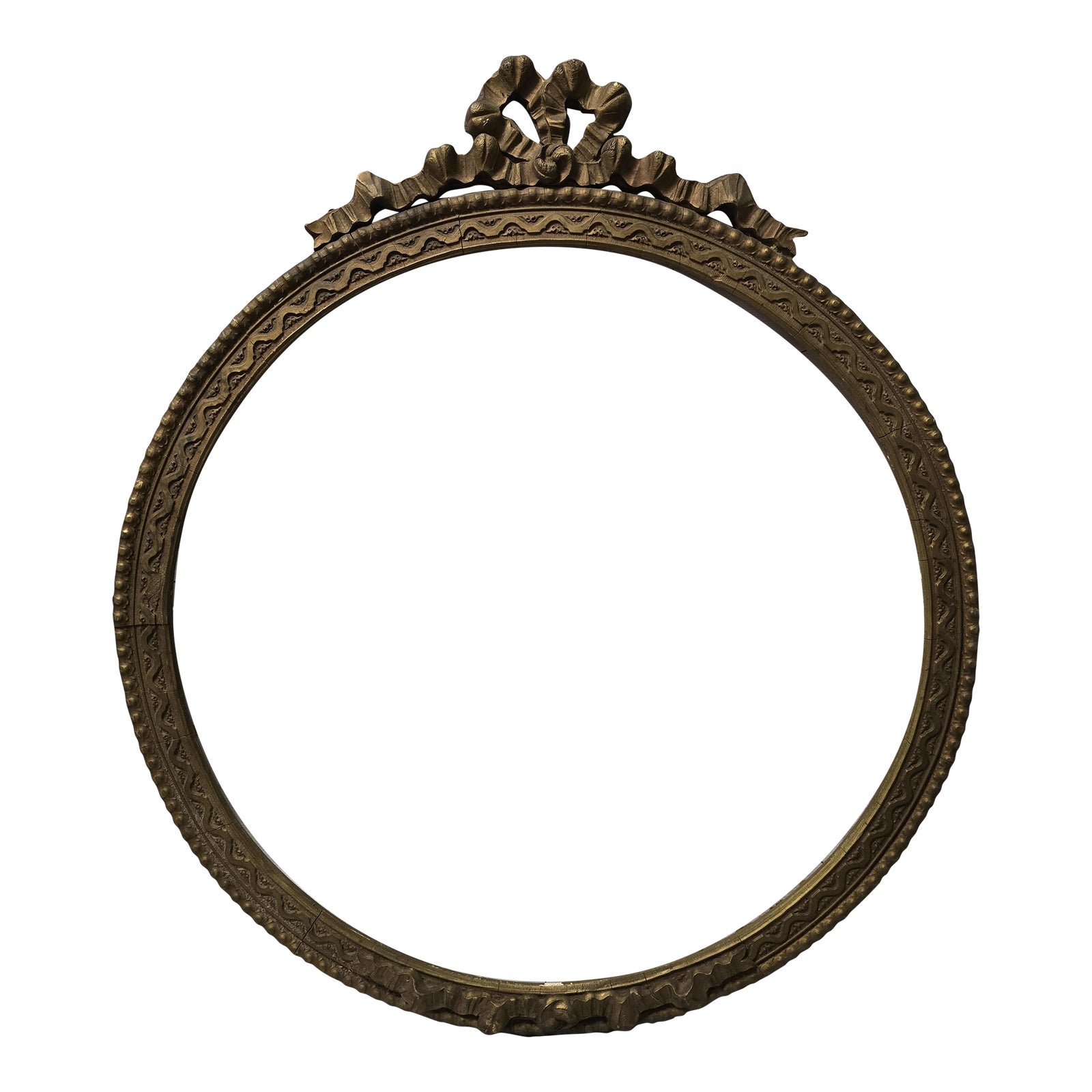 Antique Round Wood and Plaster Mirror / Picture Frame | Chairish