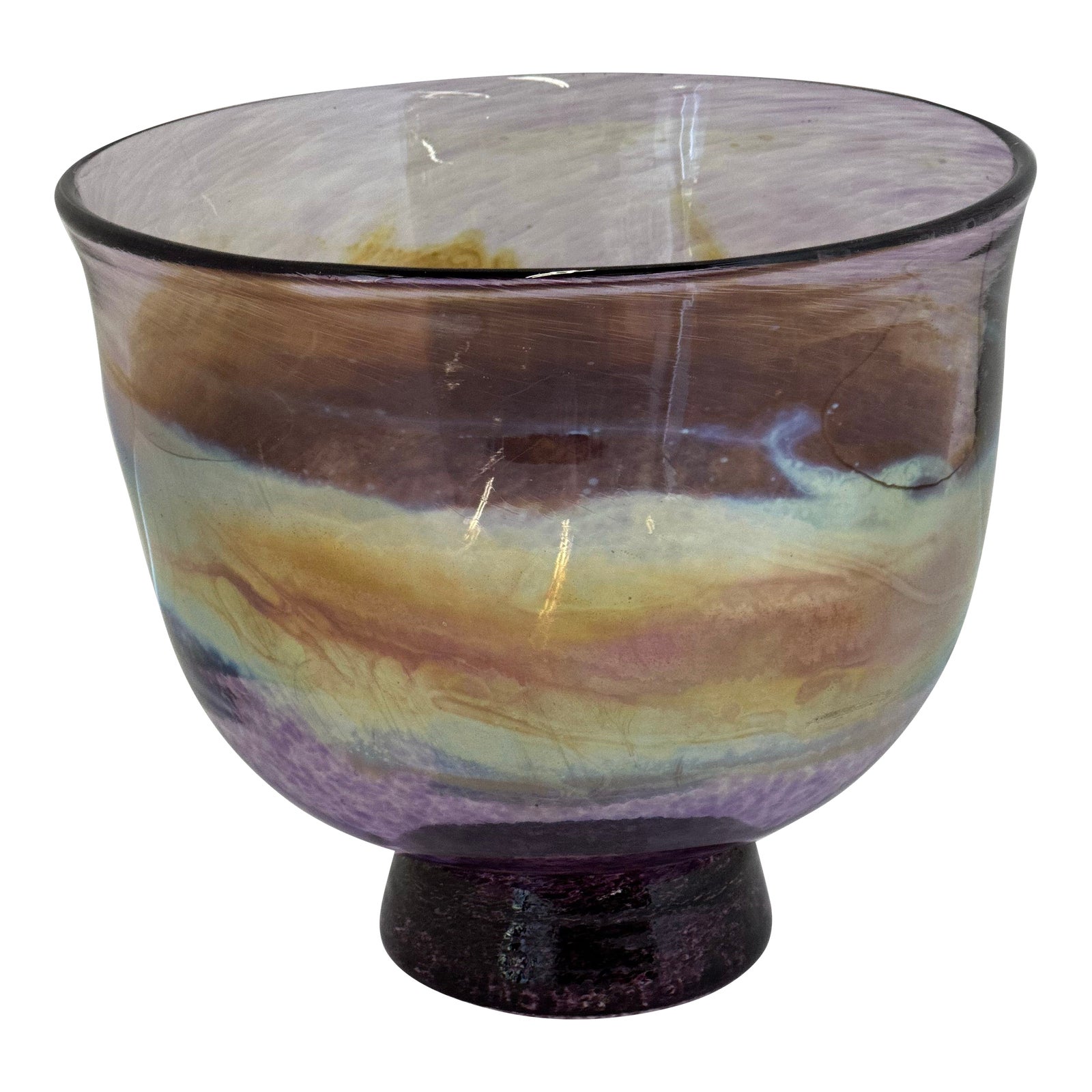 Andrew Shea Signed Hand-Blown Iridescent Art Glass Bowl/Vase - Purple ...